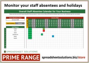 Staff Absentee Schedule – £180 | Spreadsheet Solutions