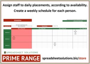 Daily Staff Placement Schedule – £420 | Spreadsheet Solutions